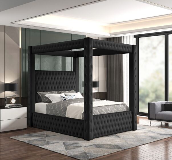 Black wood canopy bed king store